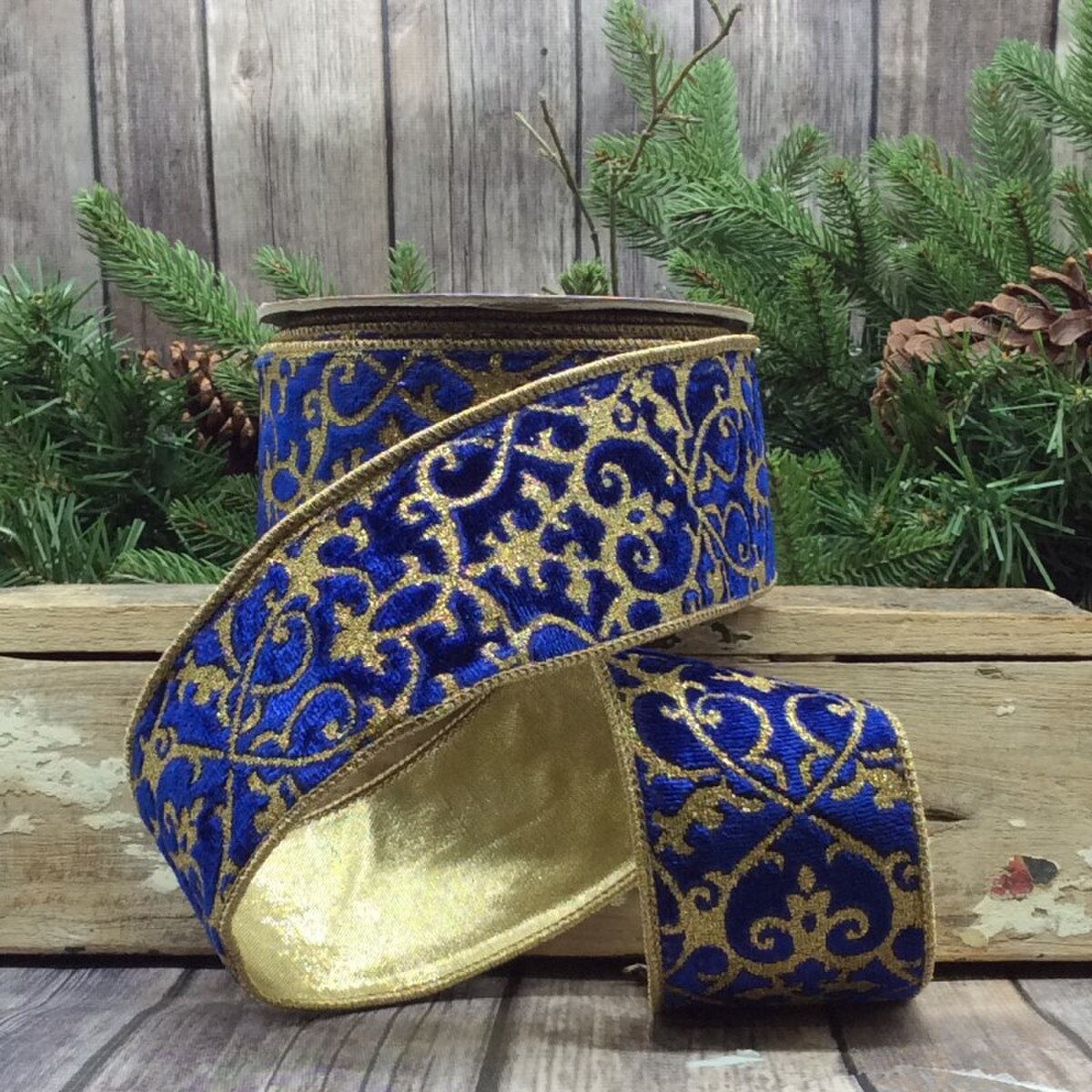 Cobalt Blue Velvet Ribbon With Gold Design – Rachelle Danielle Rose ...