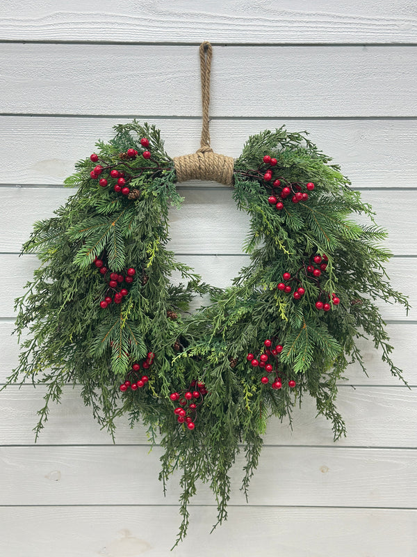 Berry - Cedar - Pine Heart Wreath 28" – Rachelle Danielle Rose Gifts ...